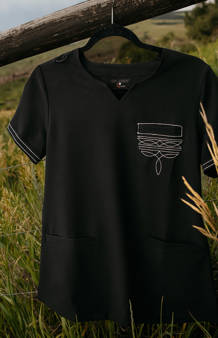 Black Boot-Stitch Top – Spurrin’ Scrubs