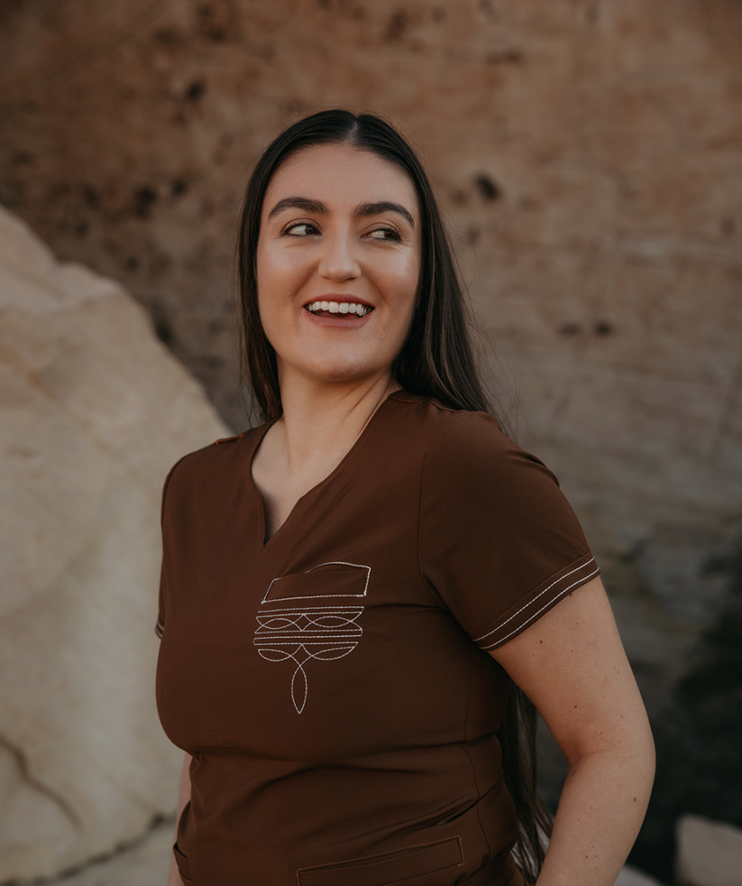 Chocolate Brown Boot-Stitch Top – Spurrin’ Scrubs
