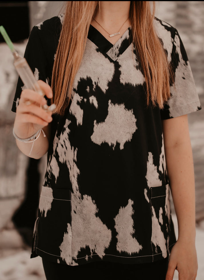 Cow Print Scrub Top – Spurrin’ Scrubs